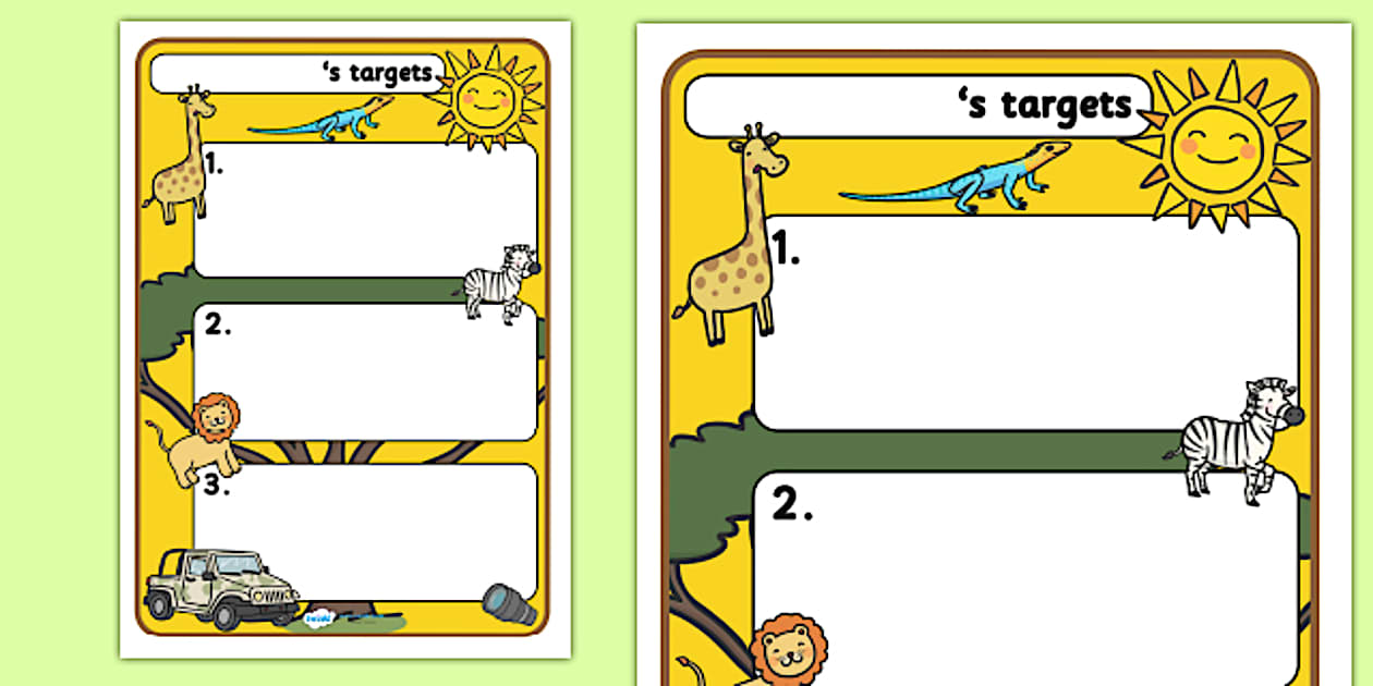 Editable Themed Target Sheets Safari (teacher made) - Twinkl