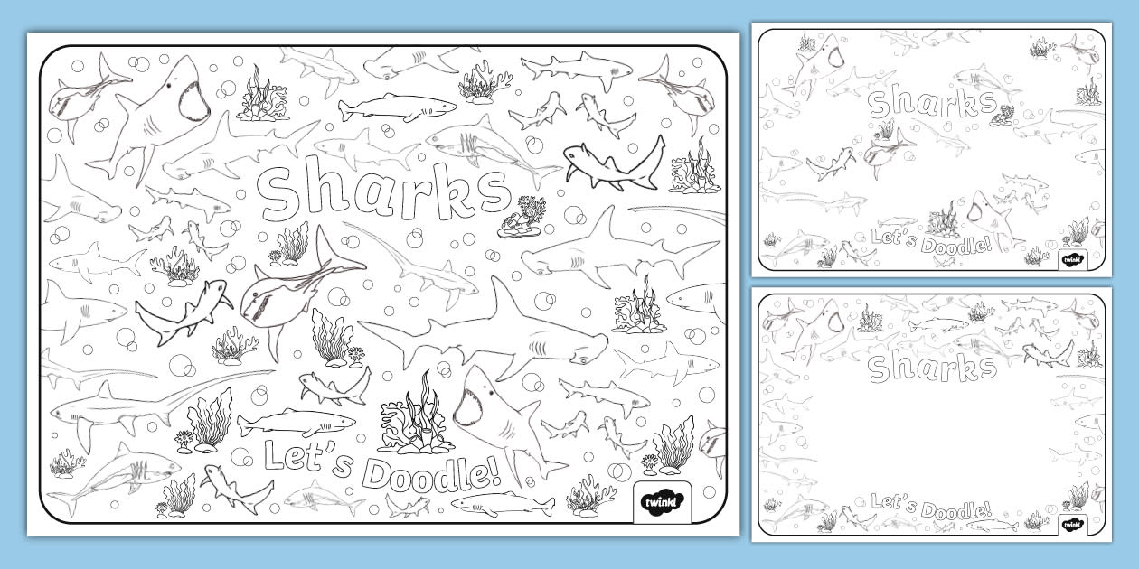 Shark Doodle Colouring Pages - Twinkl - KS1
