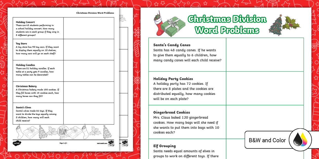 Third Grade Christmas Division Word Problems (Teacher-Made)