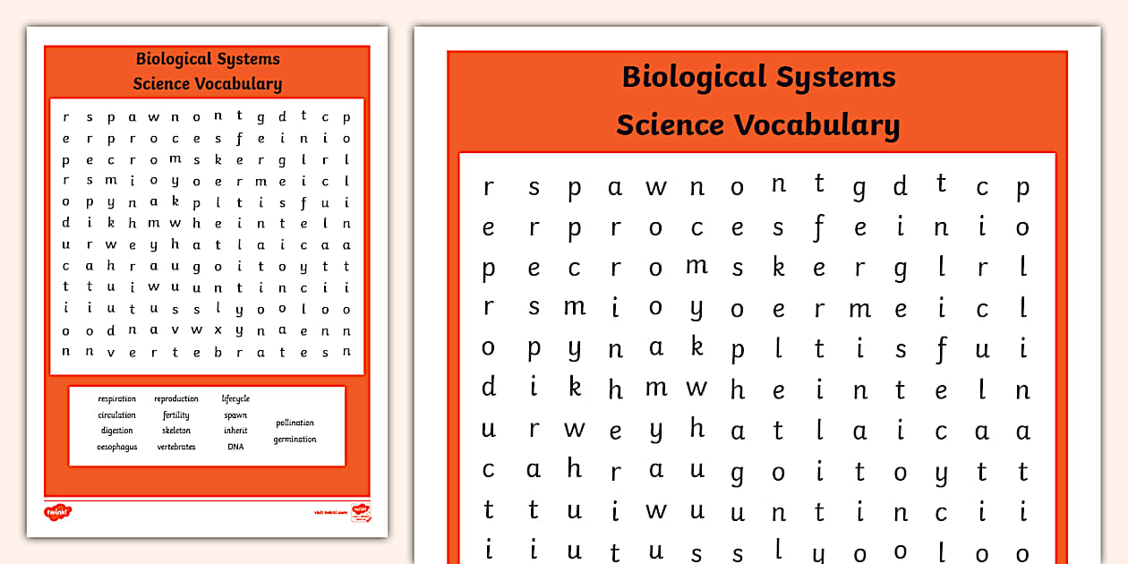 Biological Systems Science Tricky Vocabulary Word Search