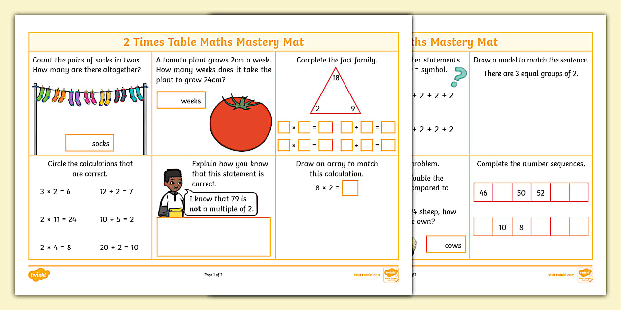 👉 2 Times Table Maths Mastery Mat (teacher made) - Twinkl