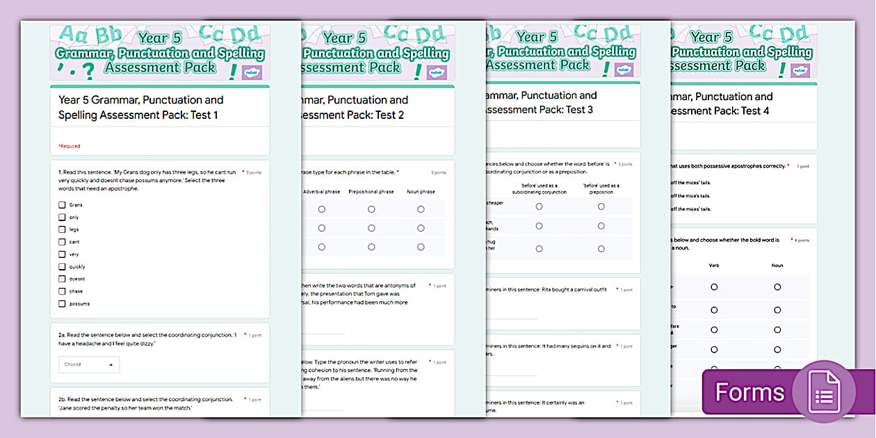 Yr 5 SPaG Google Forms Assessment Pack Ι Digital Assessments