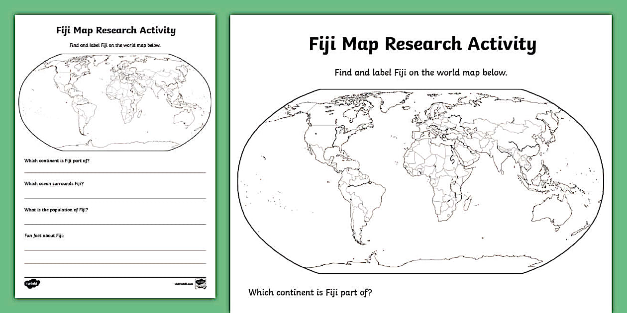 Fiji on World Map Worksheet - Twinkl