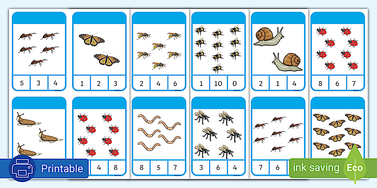 👉 Minibeasts Counting to 10 Peg Cards (professor feito)
