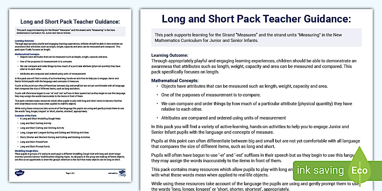 Long and Short Teacher Guidance (teacher made) - Twinkl