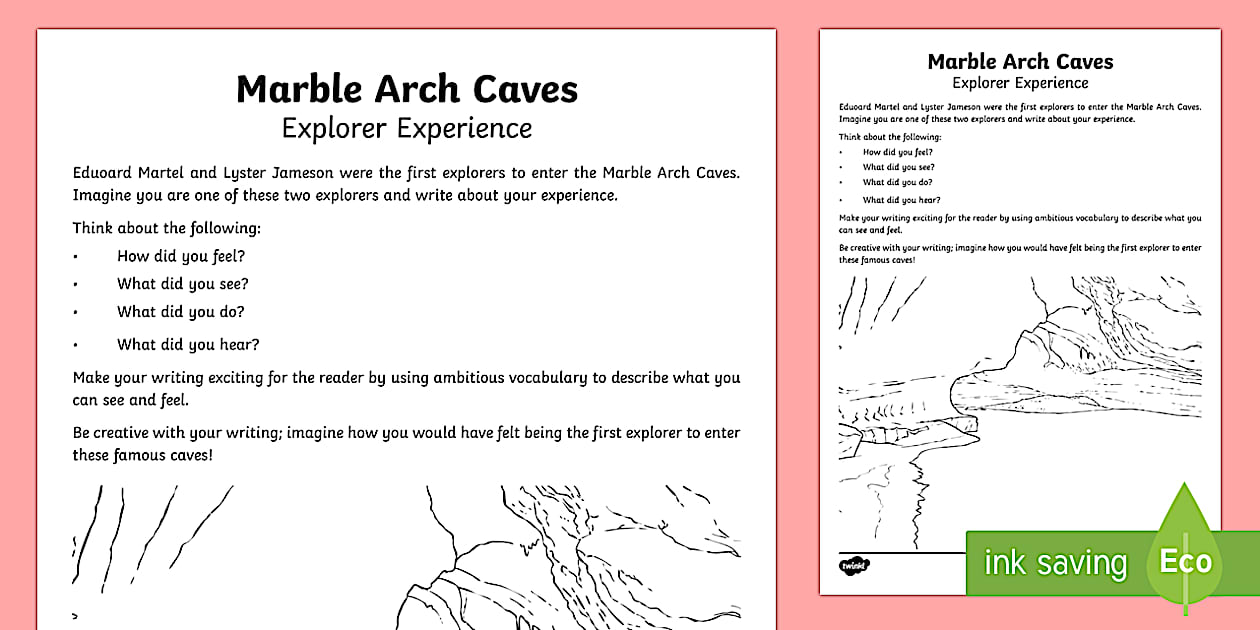 Marble Arch Caves Explorer Writing Worksheet / Worksheet