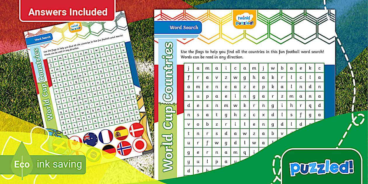 World Cup Flags Word Search - Twinkl Puzzled (teacher made)