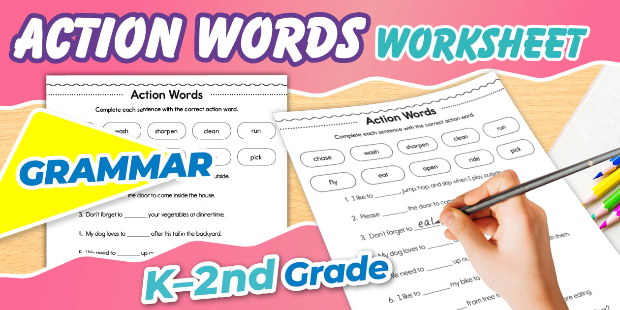 Action Words Worksheet for 1st-2nd Grade I Grammar I Verbs