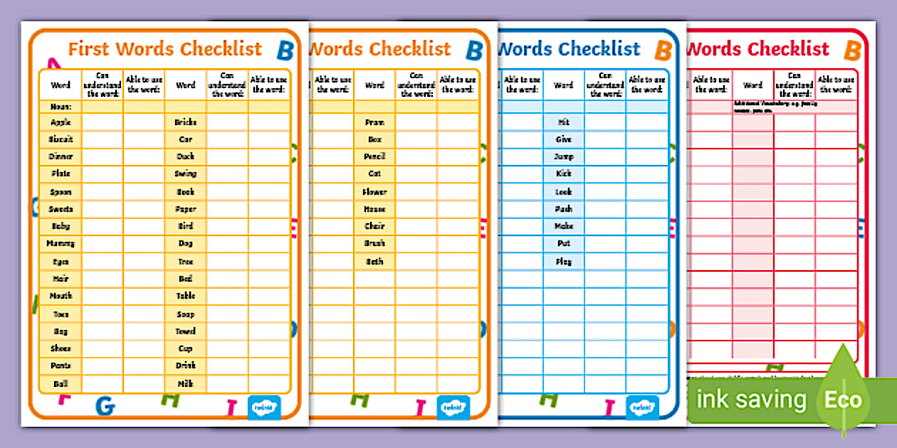 Editable First Words Checklist (teacher made) - Twinkl
