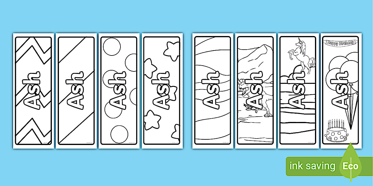 Ash Name Simple Colouring Bookmarks (teacher made) - Twinkl