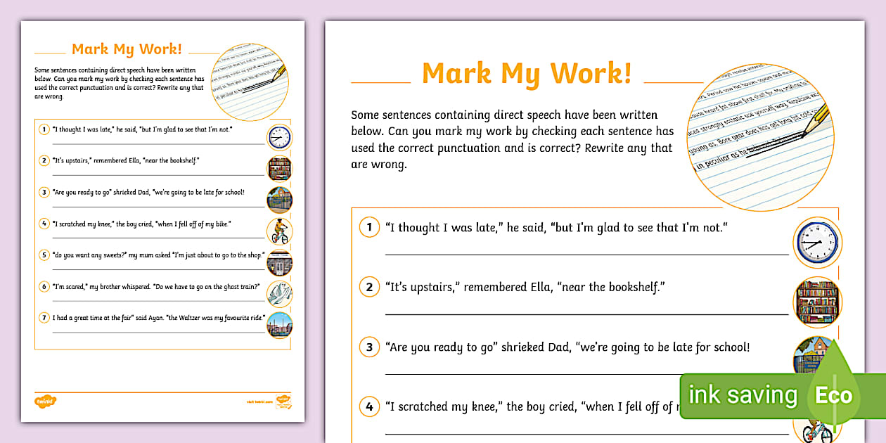 Mark My Work! Split Direct Speech Activity (teacher made)