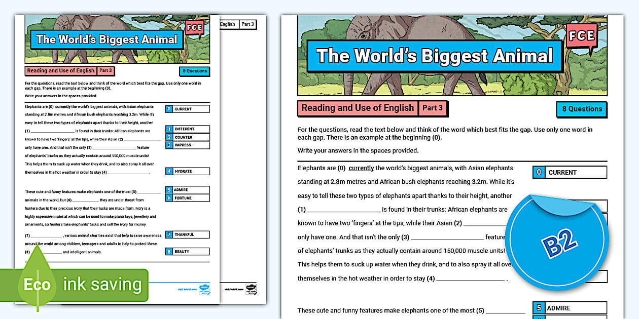 ESL B2 FCE Reading and Use of English Part 3 (Elephants)