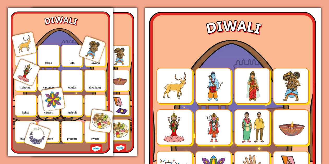 Diwali Vocabulary Matching Mat (teacher made) - Twinkl