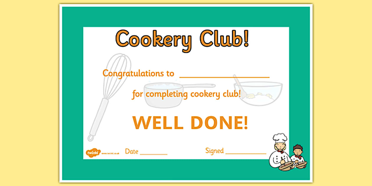 Black and White Cookery Club Certificate (teacher made)