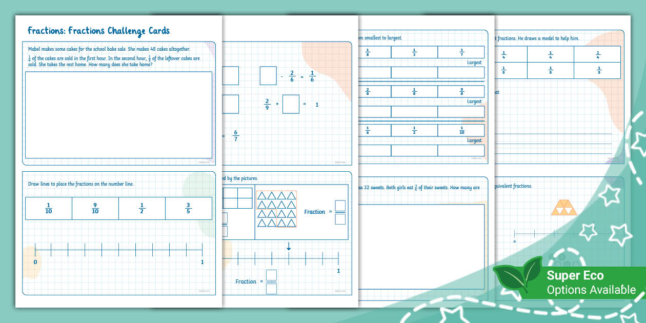 Fractions: Fractions Challenge Cards (Ages 7 - 8) - Twinkl