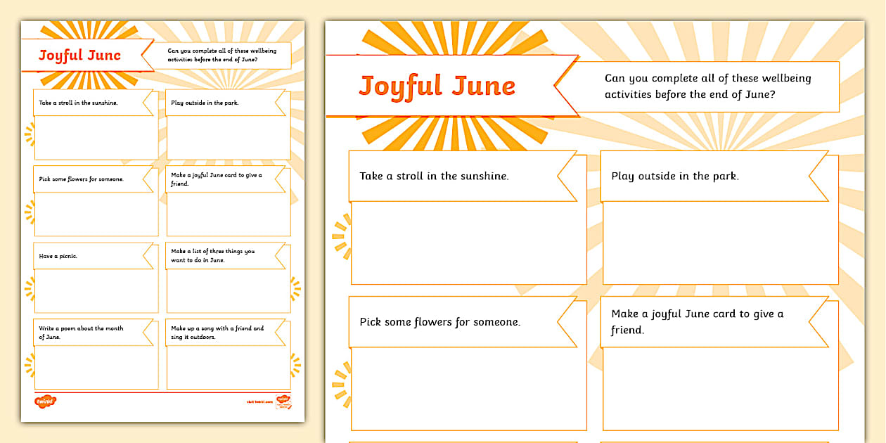 Joyful June Wellbeing Checklist. (Teacher-Made) - Twinkl