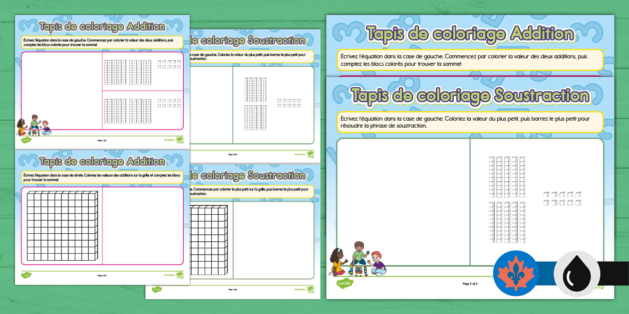 Addition and Subtraction Within 100 Colouring Mats French