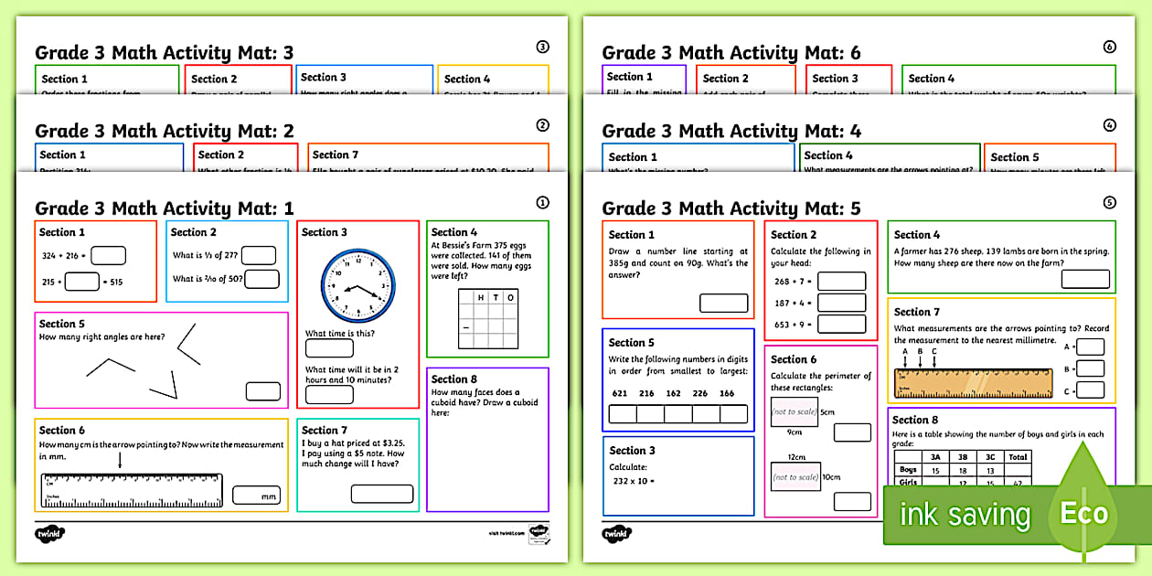 Math Activities for Grade 3 | 6 Differentiated Activity Mats