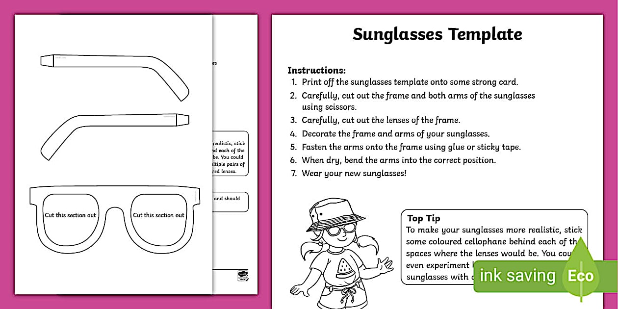 Sunglasses Craft Activity Template (teacher made) - Twinkl