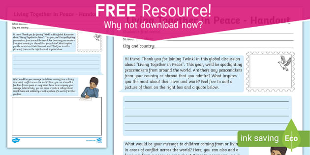 FREE! - International Peace Day Activity Sheet | Twinkl