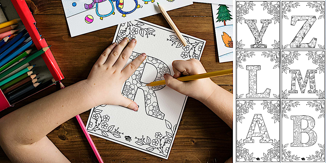 Floral Alphabet Mindfulness Colouring Letters | Twinkl Party