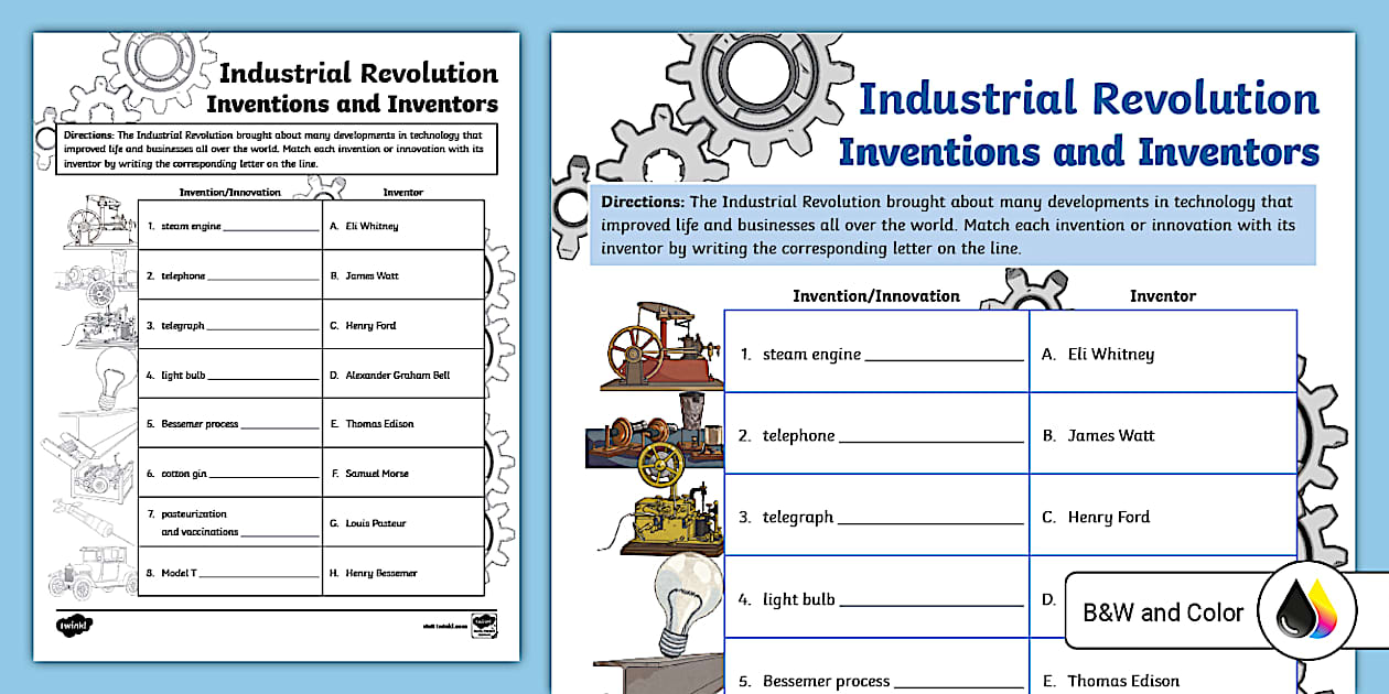 Inventions of the Industrial Revolution Worksheet | Twinkl