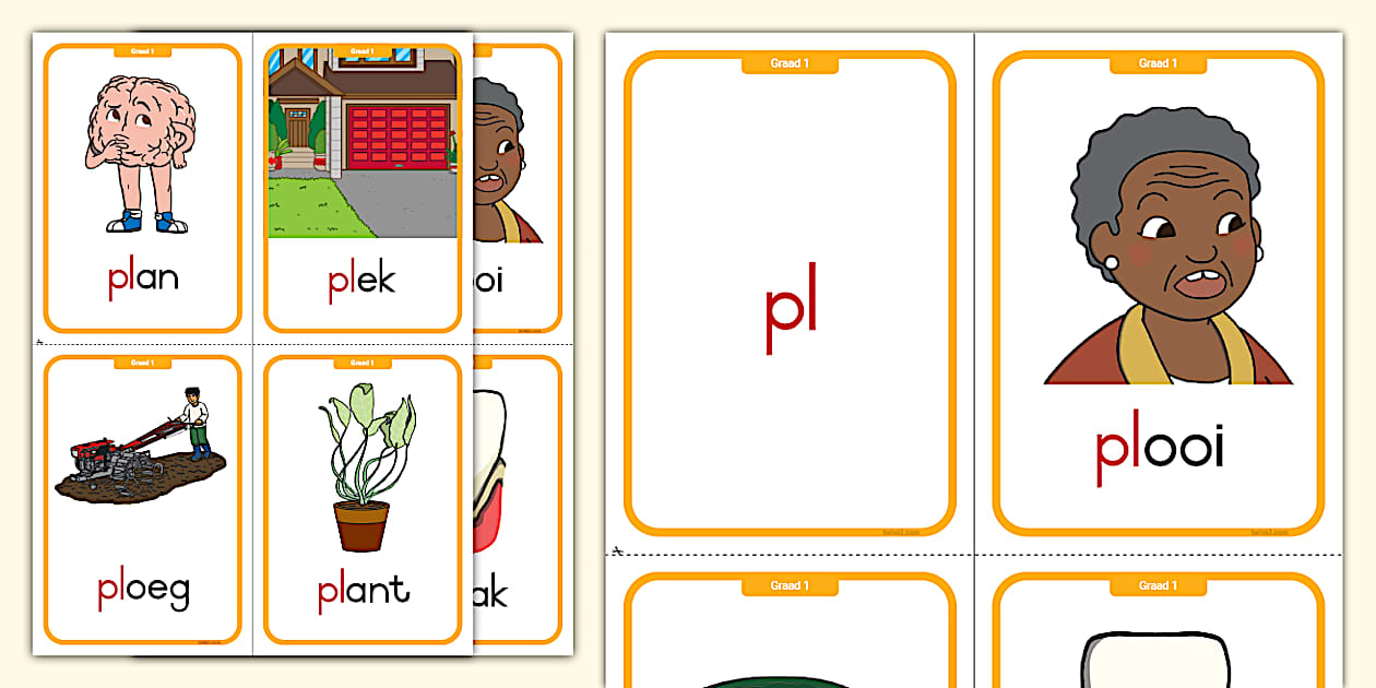 Graad 2 Klanke Flitskaarte Beginklank pl (professor feito)
