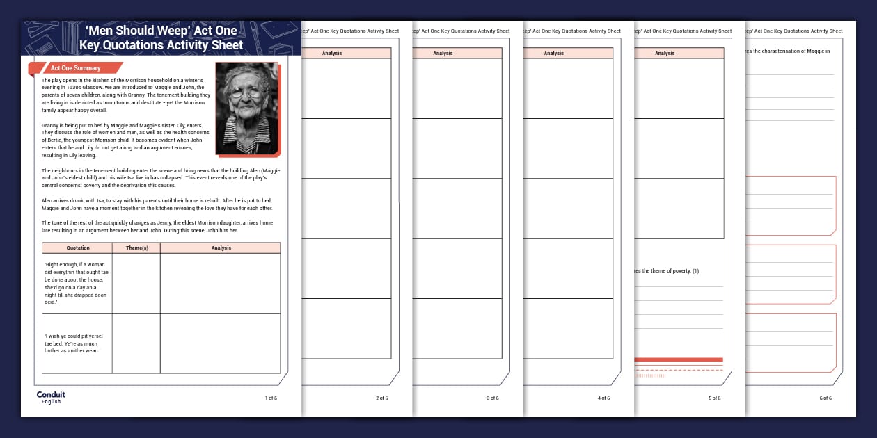 'Men Should Weep' Act One Key Quotations Activity Sheet