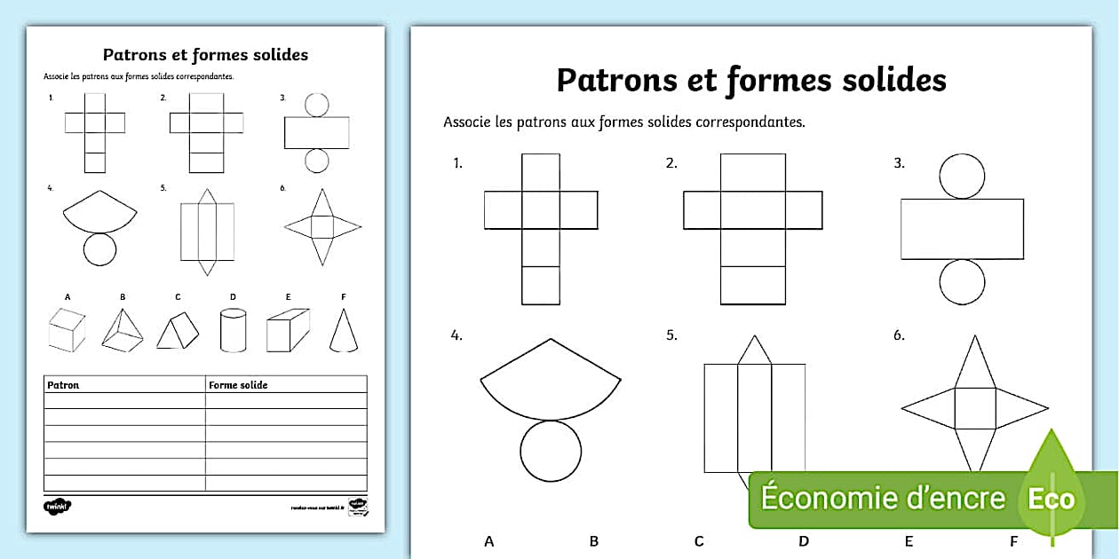 Associer les patrons et formes solides (Teacher-Made)