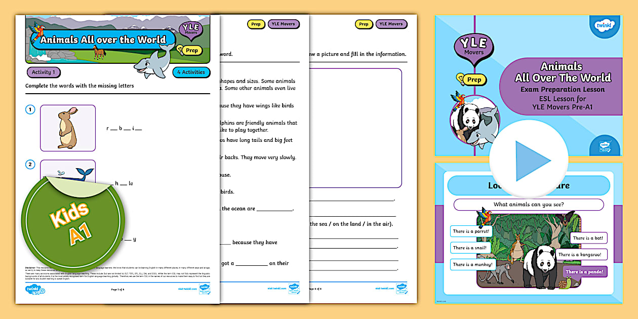 YLE Movers - Prep Lesson (Animals All Over The World) [A1]