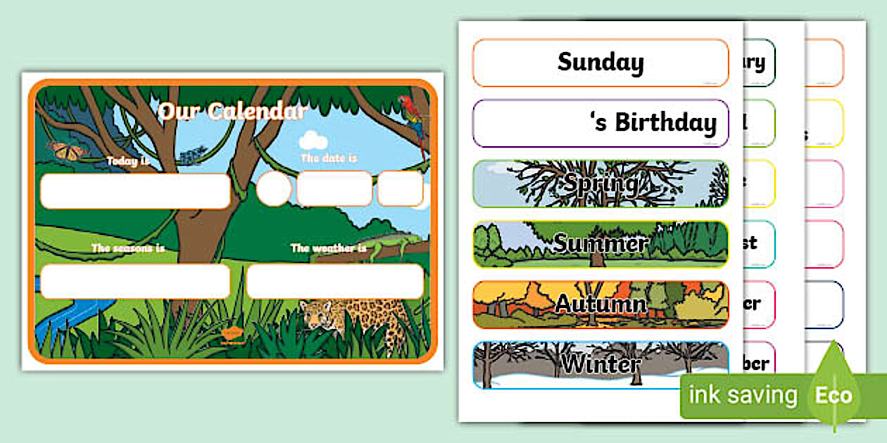 Jungle Themed Calendar Template (teacher made) - Twinkl