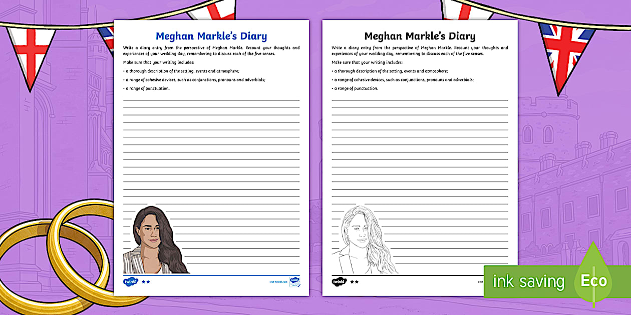 Cursive KS2 Meghan Markle's Diary Writing Differentiated Worksheets