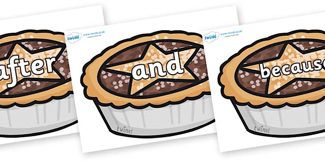 Connectives on Mince Pies (teacher made) - Twinkl