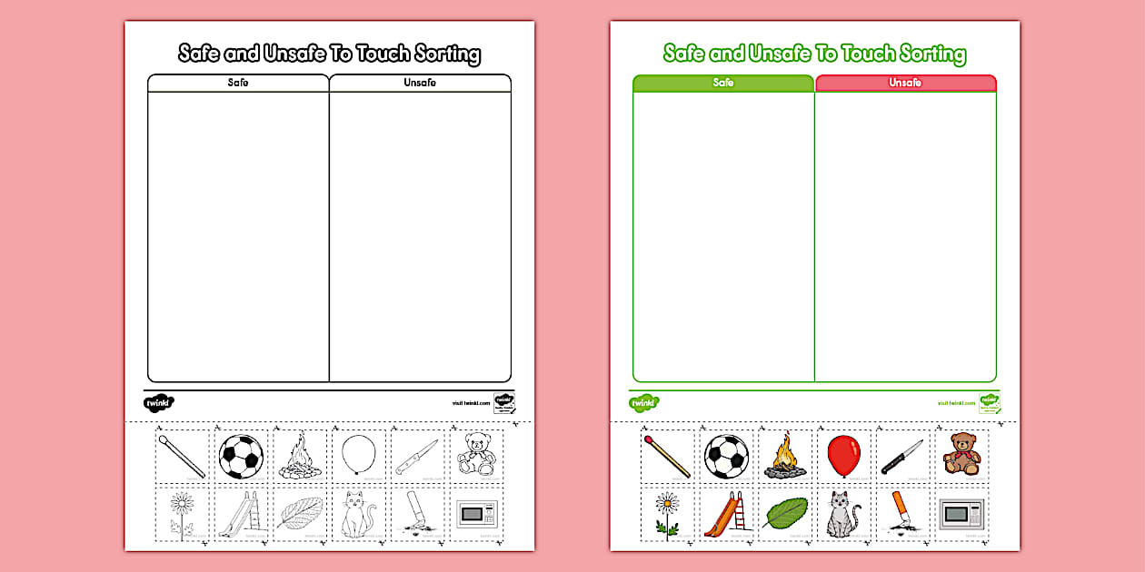 Safe or Unsafe to Touch Sorting Worksheet - Twinkl