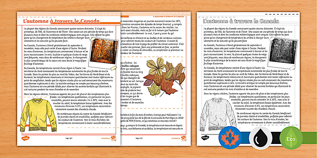 The Season of Fall Across Canada Fact File French