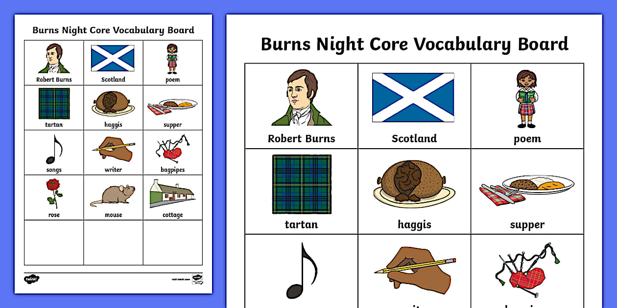 Burns Night Core Vocabulary Board (teacher made) - Twinkl