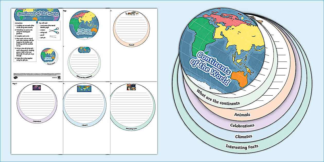 Continents of the World Circles Booklet - Twinkl Writing