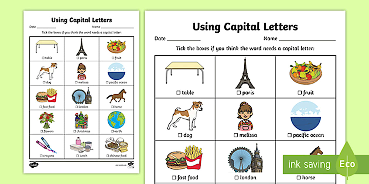 Using Capital Letters Worksheet - Primary Resources - Twinkl