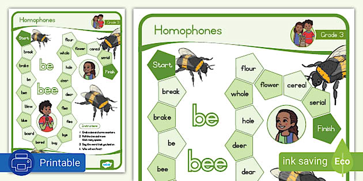 Grade 3 Phonics: Homophone Printable Game - Twinkl