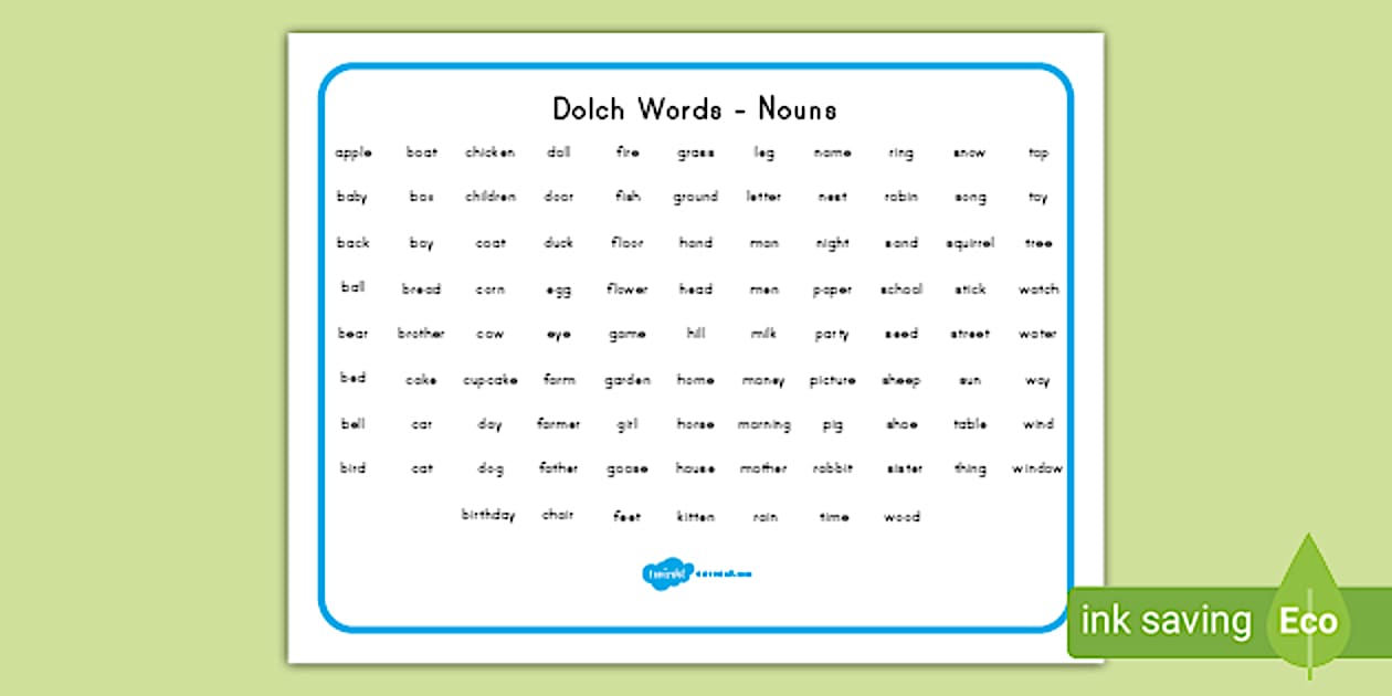 Printable Dolch Nouns Mat for Sight Words | Twinkl USA