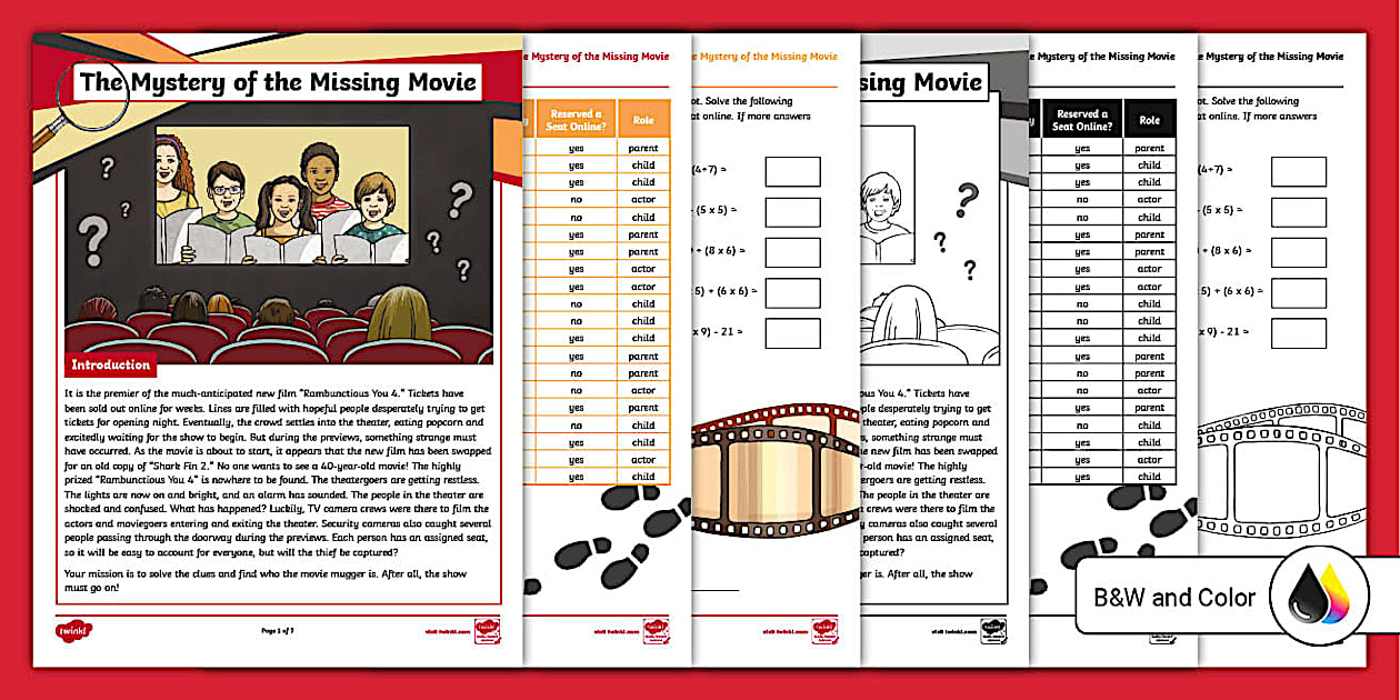 Fifth Grade The Mystery of the Missing Movie Math Project