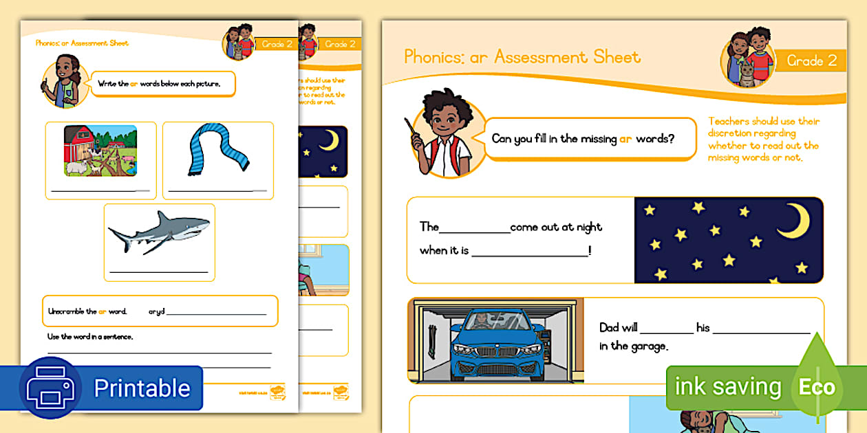 Grade 2 Phonics: ar Assessment Sheet (Teacher-Made) - Twinkl