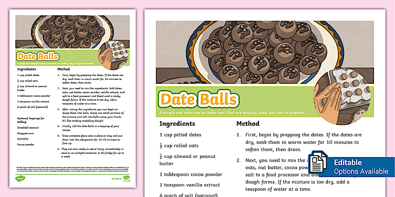 UAE Date Ball Recipe (teacher made) - Twinkl