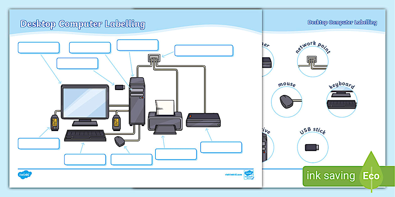 KS1 Desktop Computer Labelling Activity | Computing - Twinkl