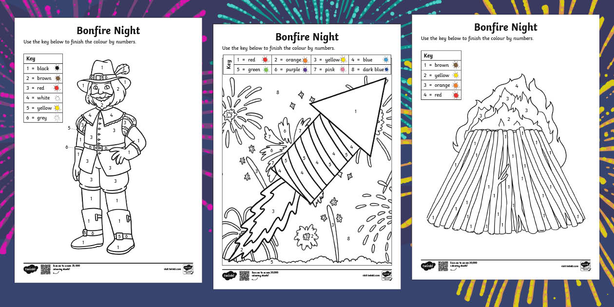 Bonfire Night Colour by Number - History Colouring - Twinkl