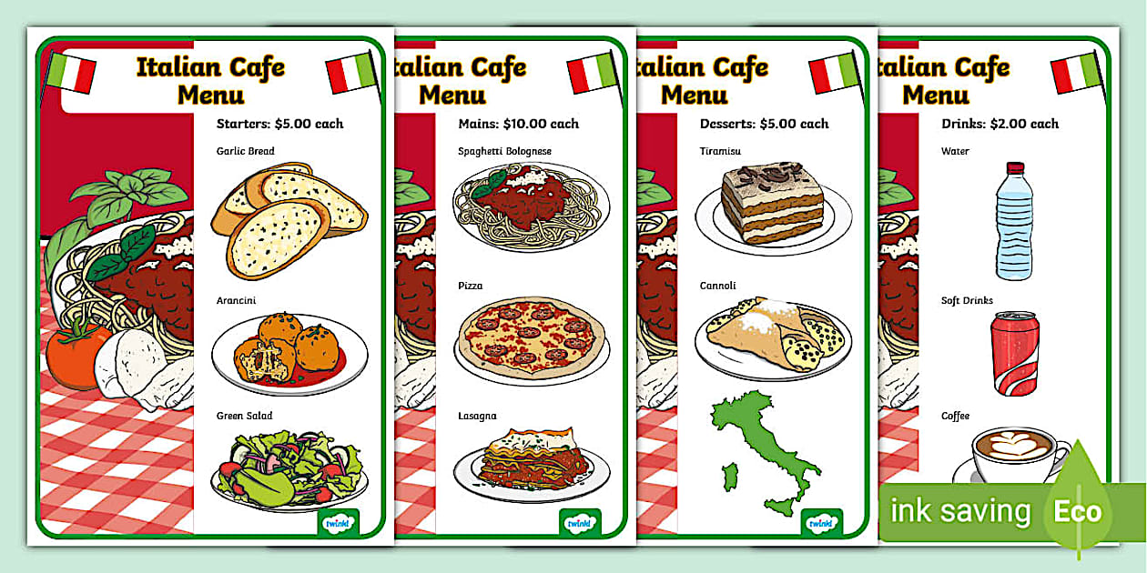 Italian Restaurant Menu (teacher made) - Twinkl