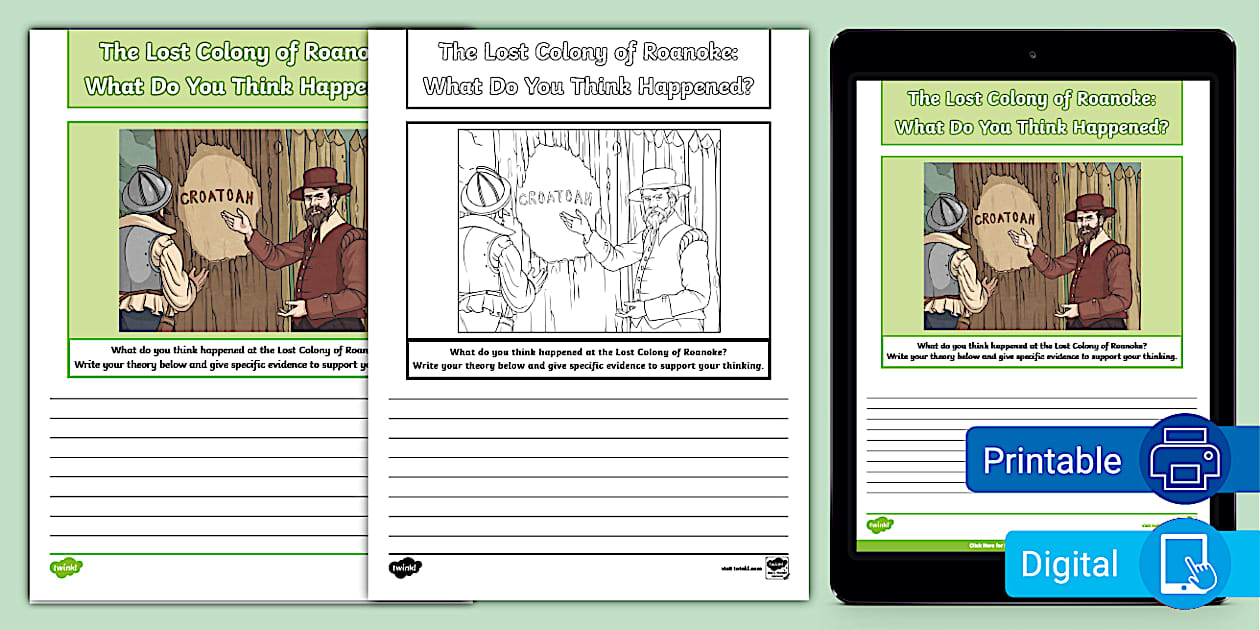 North Carolina: The Lost Colony of Roanoke Writing Prompt Worksheet