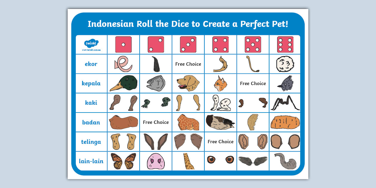 Roll and Draw an Animal - Indonesian (teacher made) - Twinkl
