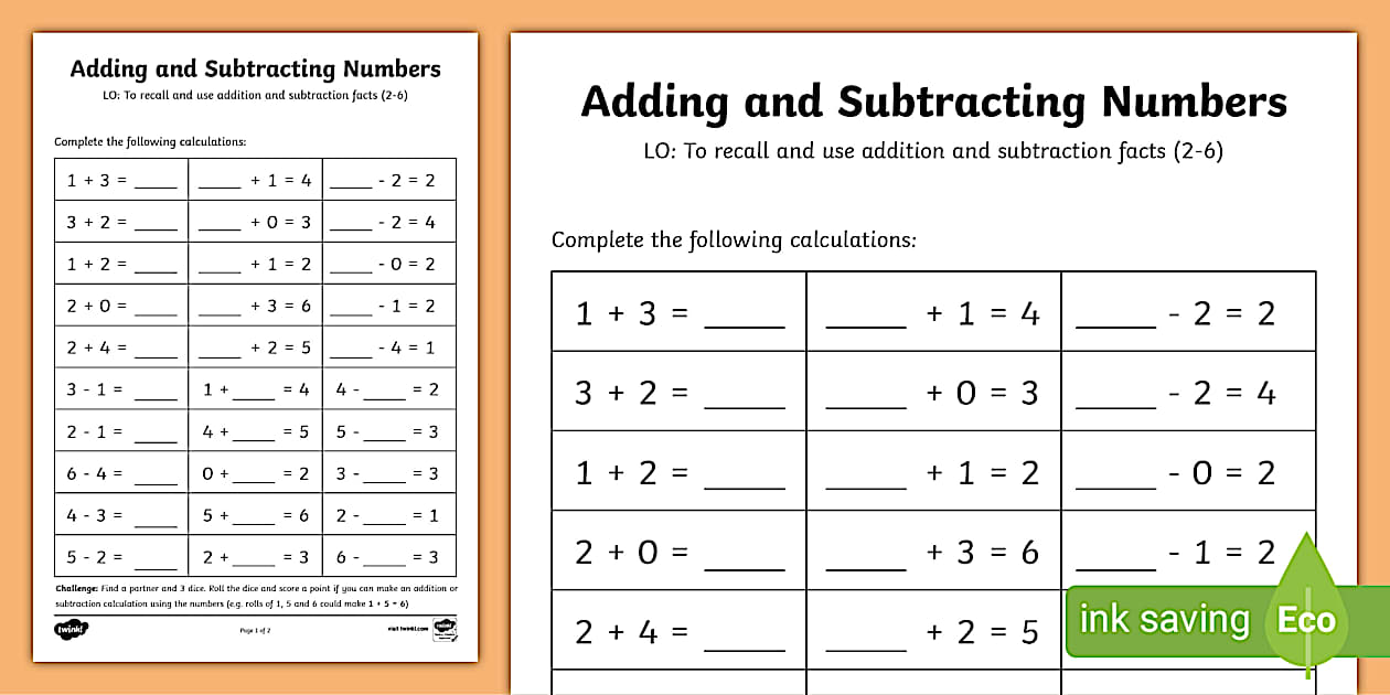 Number Facts Worksheet 2-6 - Twinkl