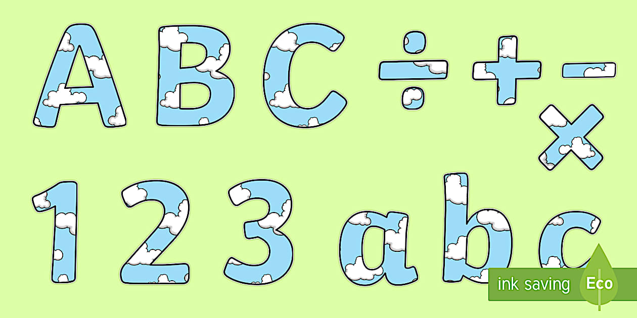 Cursive Cloud Themed Display Letters and Numbers Pack